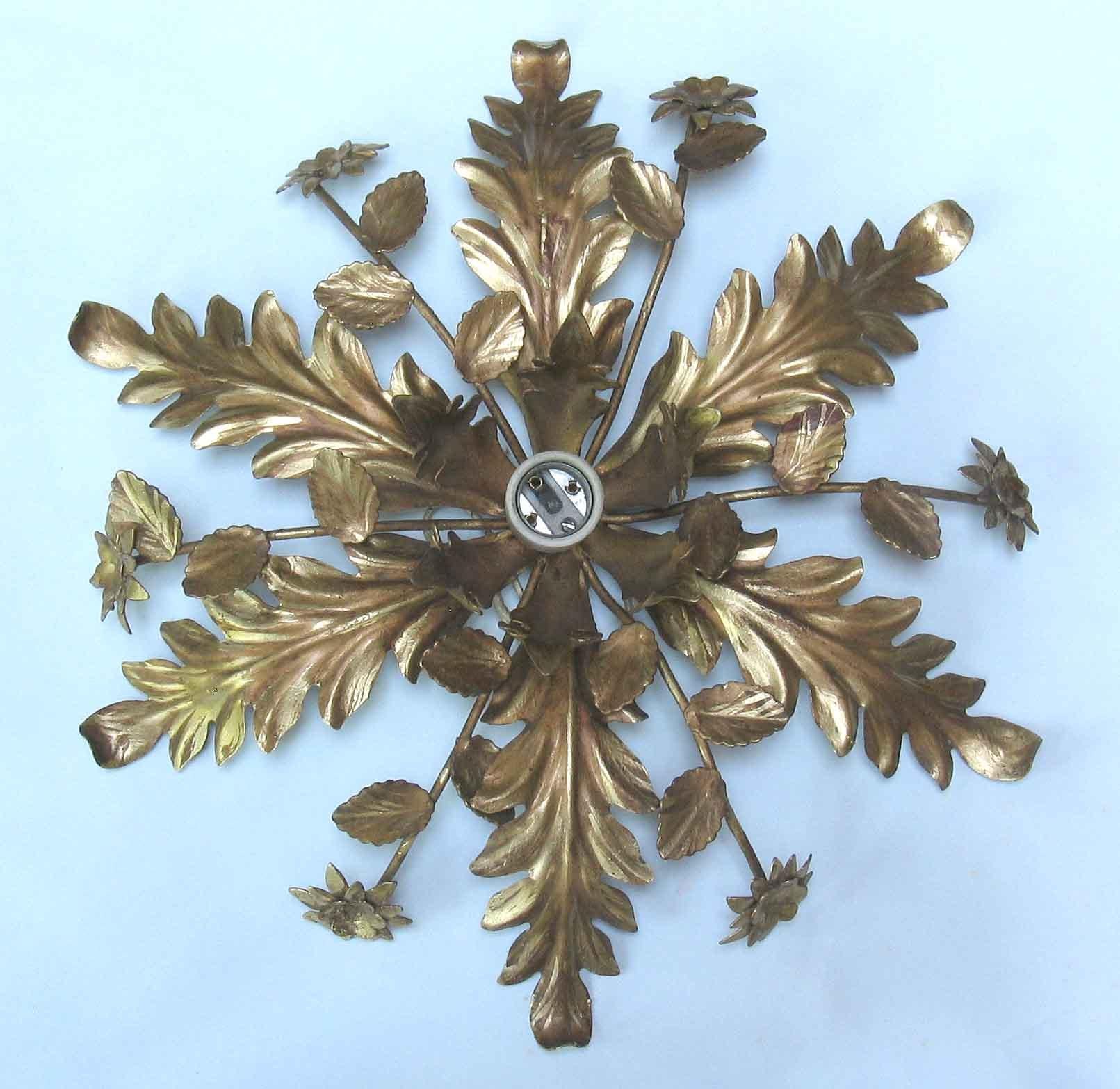 Florentine Tole Gilt Metal Ceiling or Wall Light Fixture Mid-20th ...