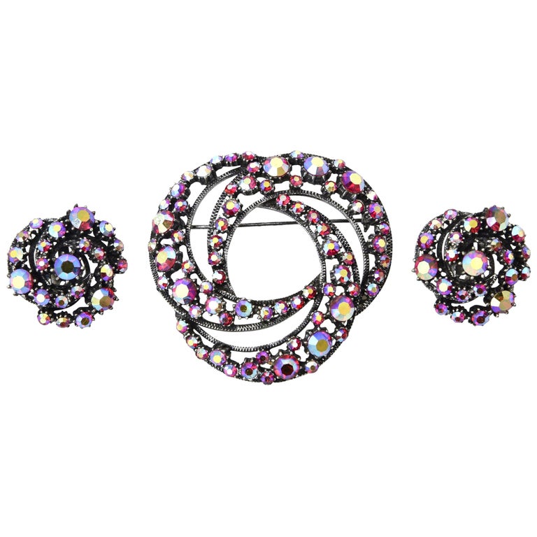 Florenza Boris Aurealis Crystal Circular Pin and Clip On Earrings ...