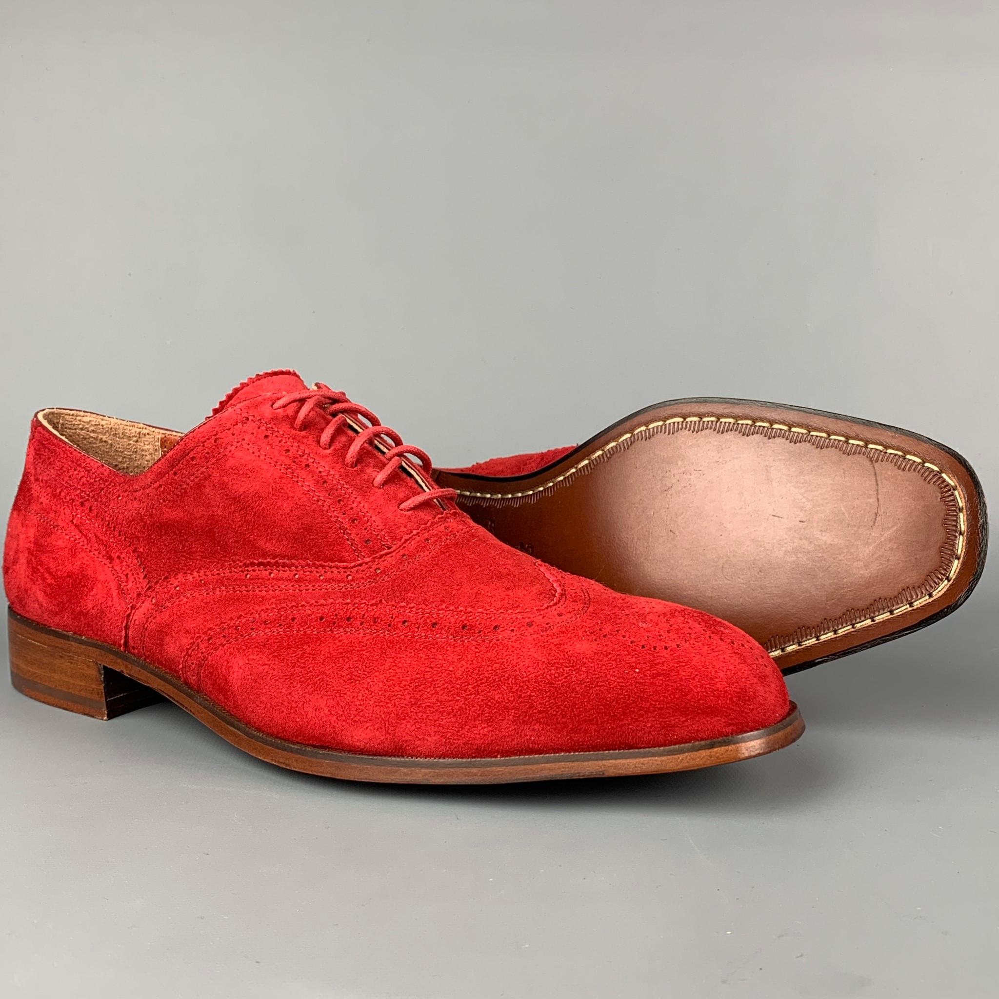 FLORSHEIM by DUCKIE BROWN Size 13 Red Perforated Leather Wingtip Lace ...
