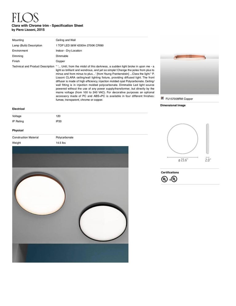FLOS Clara Ceiling Light w/ Transparent Trim by Piero Lissoni For Sale ...