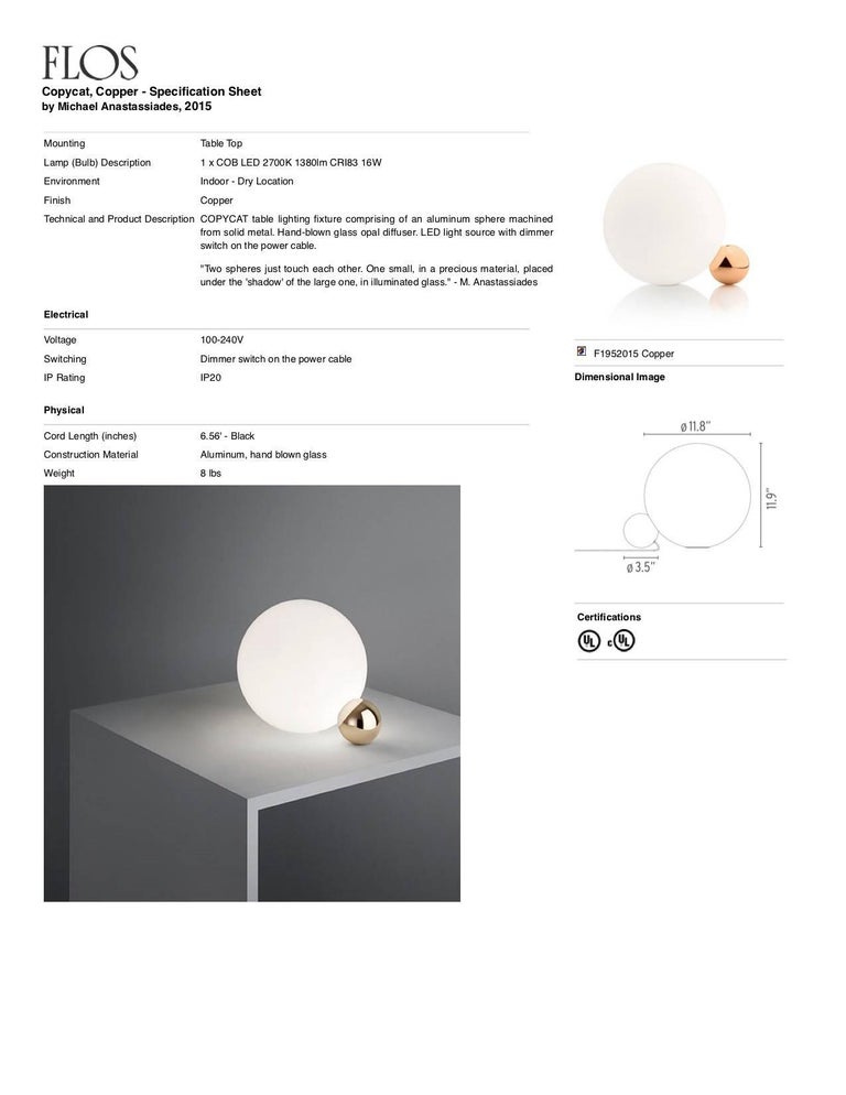 FLOS Copycat Table Lamp in Copper by Michael Anastassiades For Sale at ...