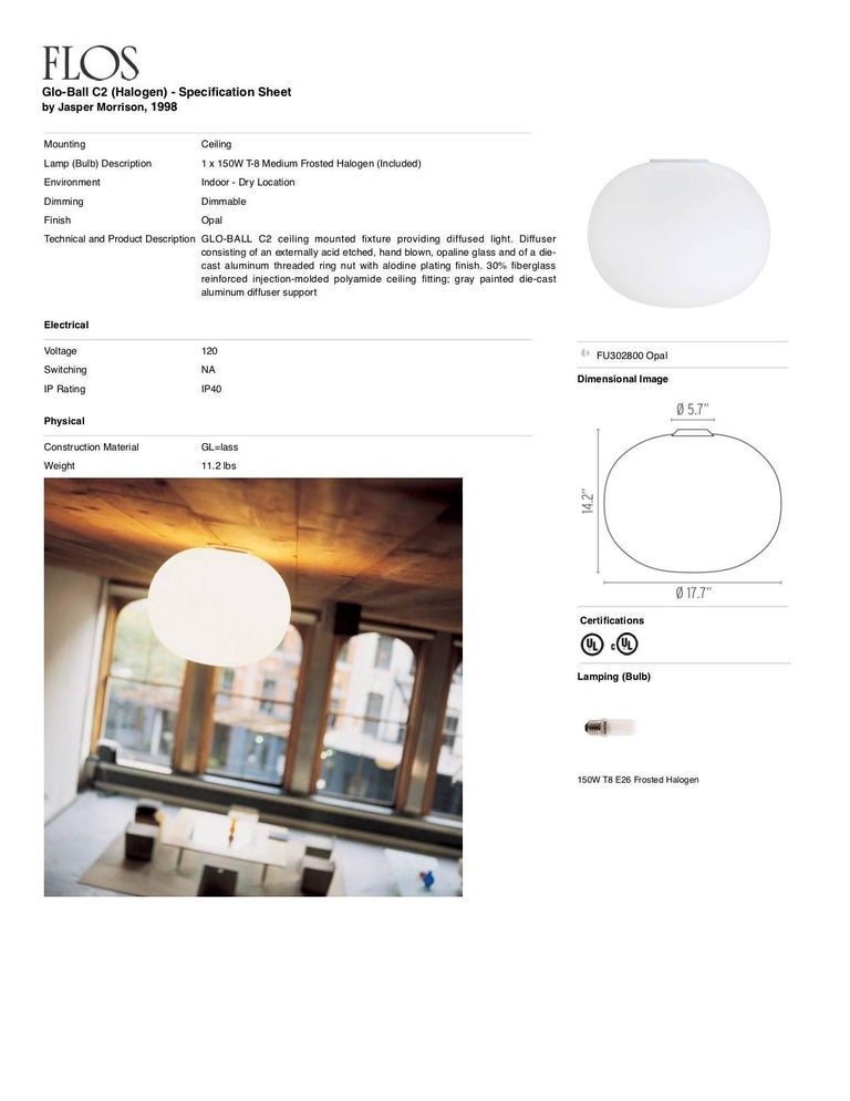 Jasper Morrison Modern Glo-Ball Flush Glass Ceiling Lamp for FLOS, in ...
