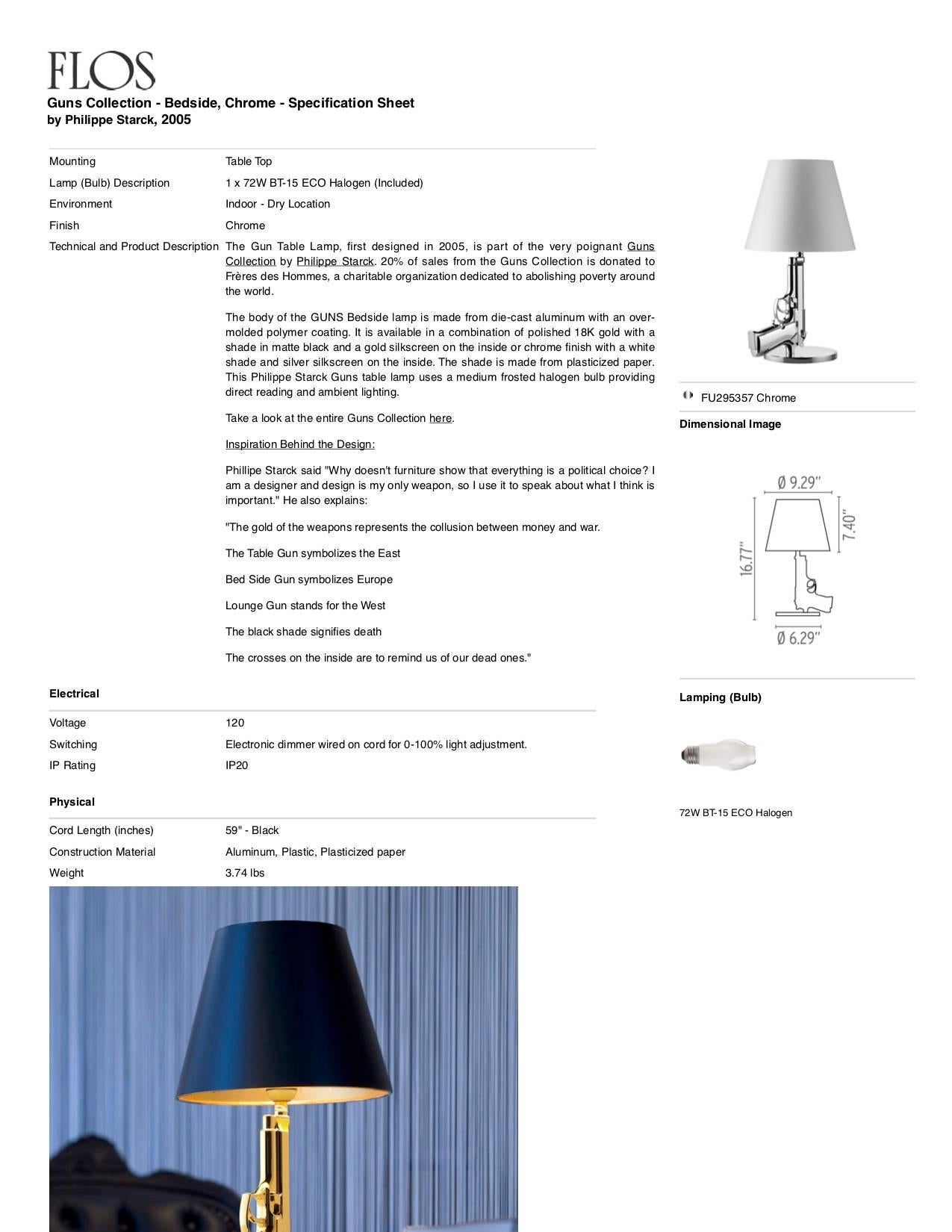 FLOS Guns Collection Bedside Lamp in Chrome by Philippe Starck For Sale ...