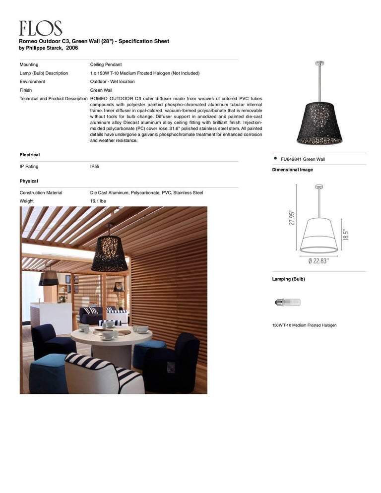 FLOS Romeo Outdoor C3 Light in Green Wall by Philippe Starck For Sale ...