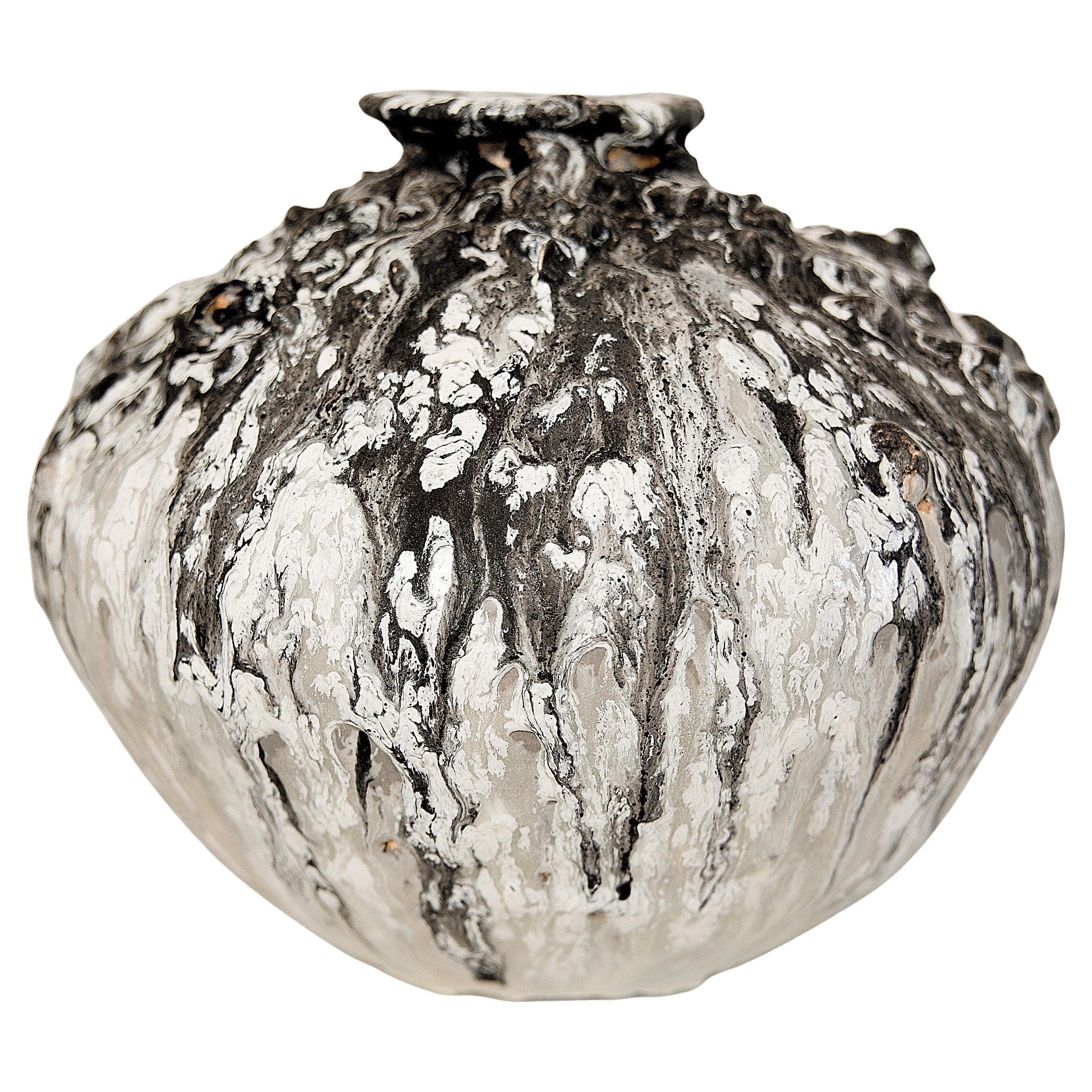 Black and Gold Lava Moon Texture Vase Vessel For Sale at 1stDibs