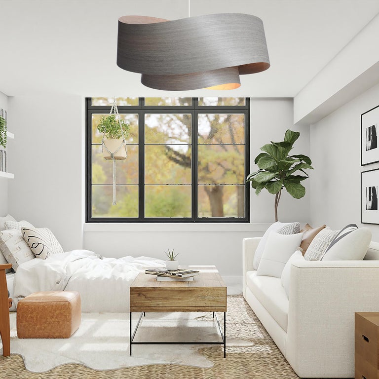 FLOW Grande Mid-Century Modern Gray Tay Wood 33" Chandelier Pendant For ...