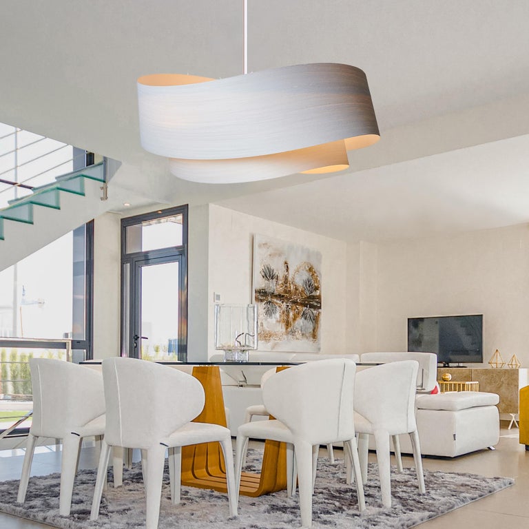 Flow Grande Sustainable Modern White Wood Veneer Chandelier Pendant For ...