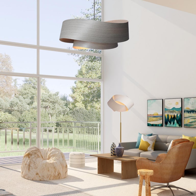 FLOW Mid-Century Modern Gray Tay Veneer 20" Chandelier Pendant For Sale ...