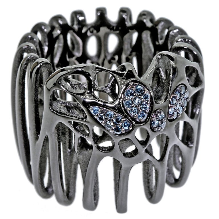 FLOWEN Sterling Silver Moxi Cocktail Ring in Black Ruthenium with Blue ...
