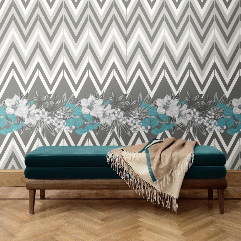 Flower and Chevron Pattern Grey Panel #3 For Sale at 1stDibs