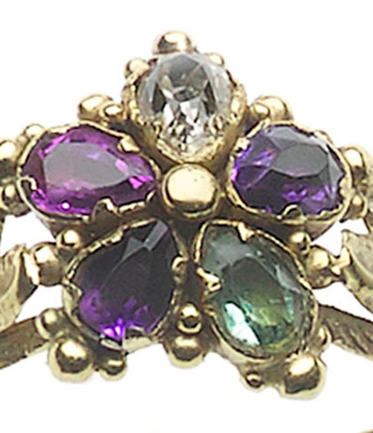 Flower Cluster Multi Gem Set Gold Ring at 1stDibs