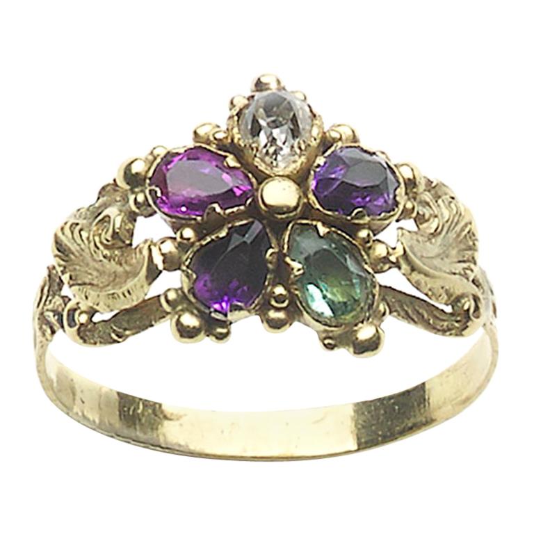 Flower Cluster Multi Gem Set Gold Ring at 1stDibs