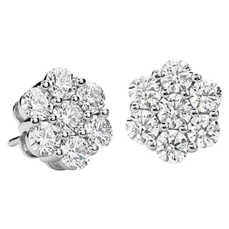 Beauvince Flower Cluster Studs 1.42 Carat Diamonds in White Gold at 1stDibs