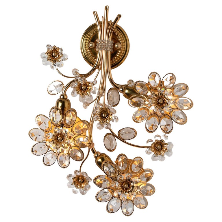 Flower Crystal and Brass Wall Sconce by Palwa, 1960s, Germany For Sale ...