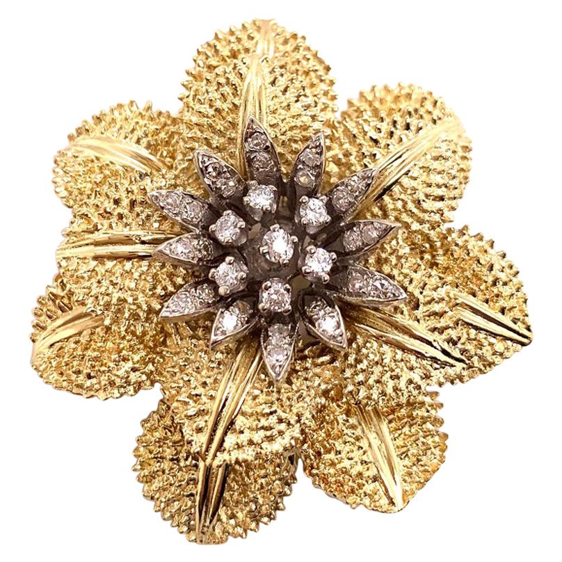 Flower Diamond Brooch with Intricate Petal Detailing For Sale at 1stDibs