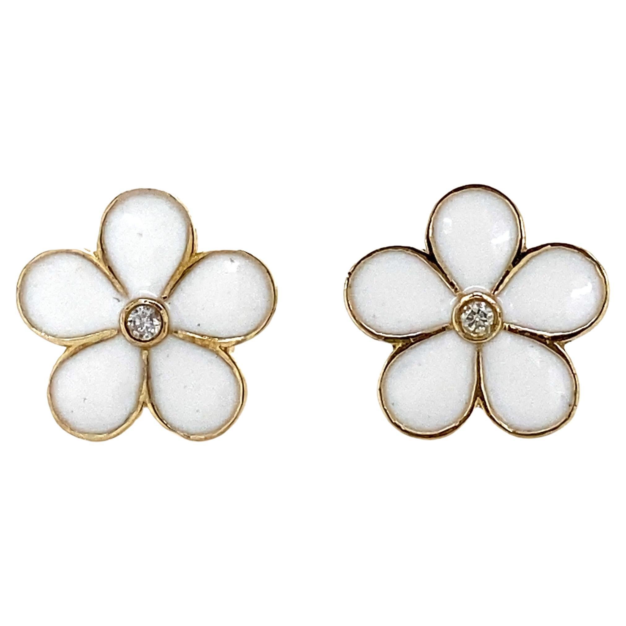 Flower Enameled Diamond Earrings for Girls (Kids/Toddlers) in 14K Solid ...