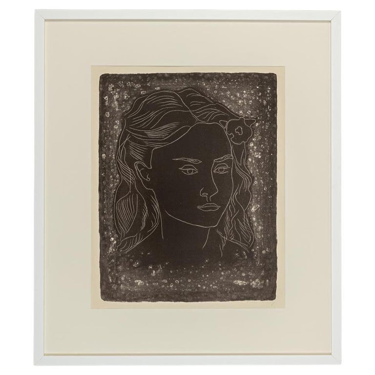 Flower Girl by Fritz Kronenberg White Outline on Black Paper 1950s ...