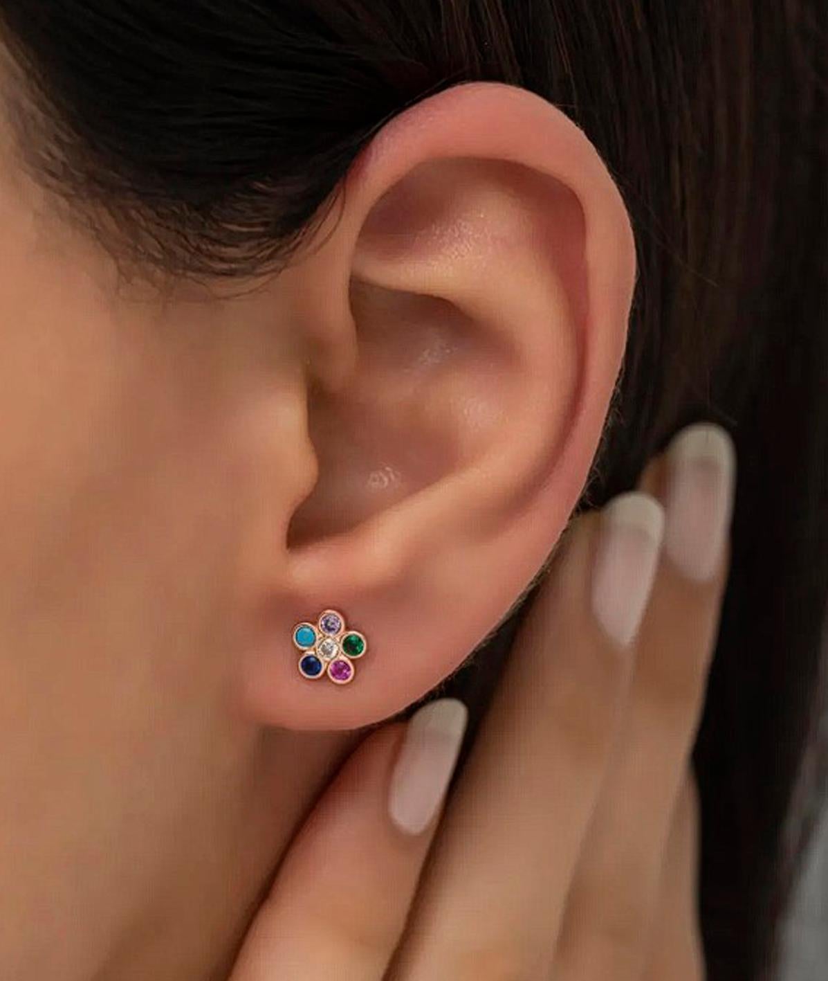 Flower girl earrings studs in 14k gold at 1stDibs