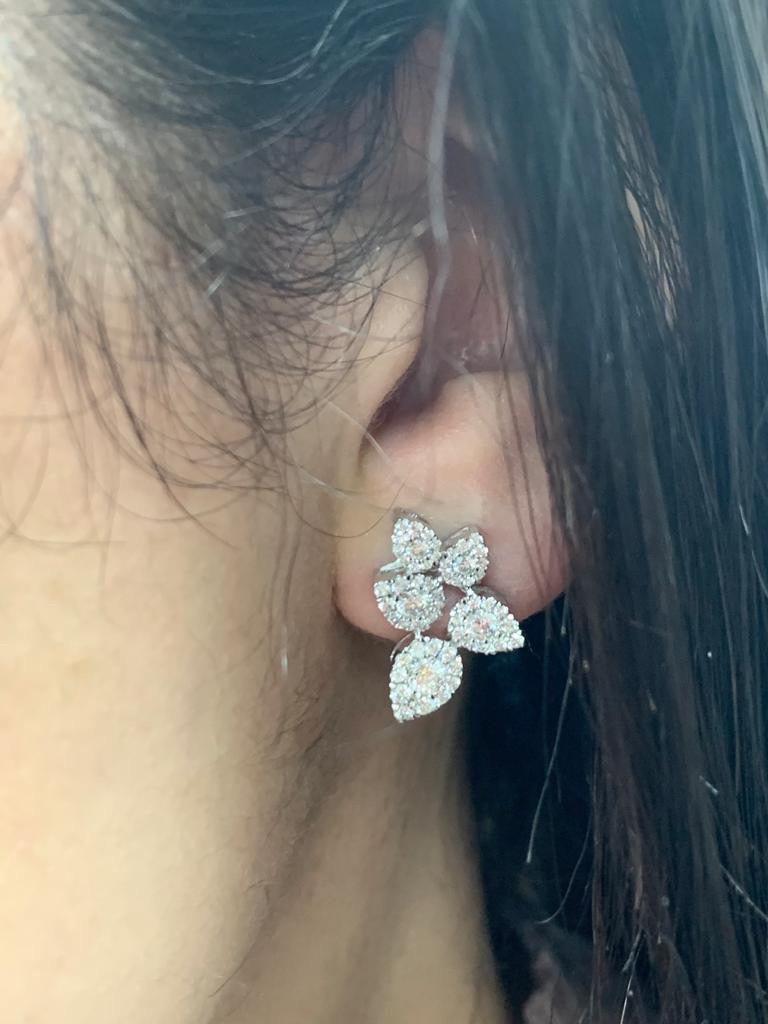 Flower Leaves Diamonds Cluster Studs Earrings For Sale at 1stDibs