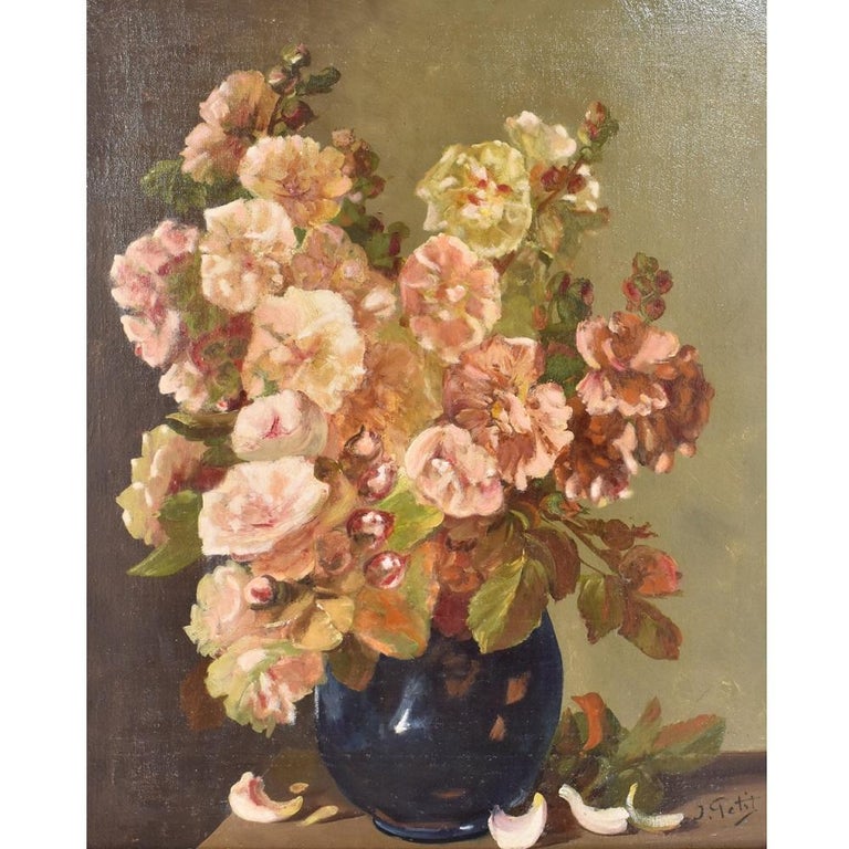 Flower Painting, Roses Flowers, Oil on Canvas, 19th Century For Sale at ...
