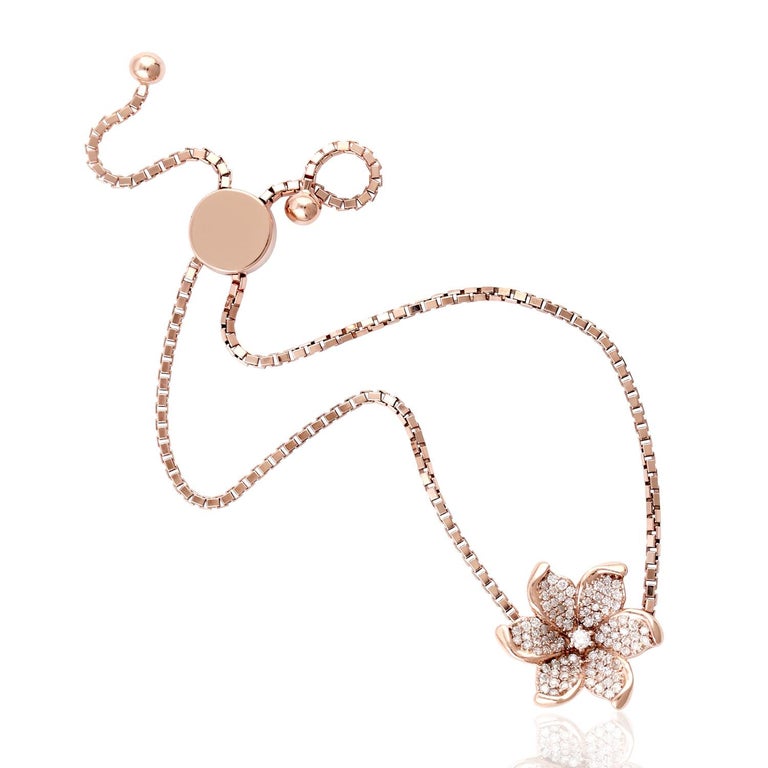 Flower Petal Design Bracelet with Pave Diamonds and Chain Made in 18k ...