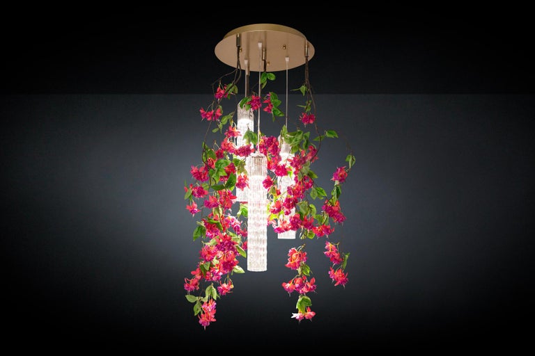 Flower Power Fuchsia Cascade Small Round Chandelier, Fuchsia Color ...