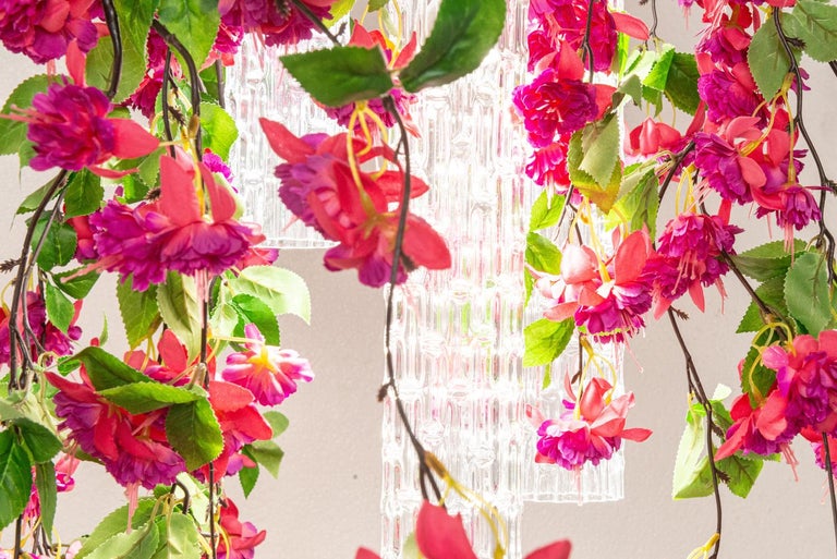 Flower Power Fuchsia Cascade Small Round Chandelier, Fuchsia Color ...