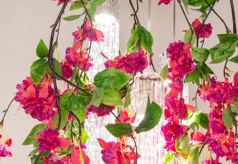 Flower Power Fuchsia Cascade Small Round Chandelier, Fuchsia Color ...