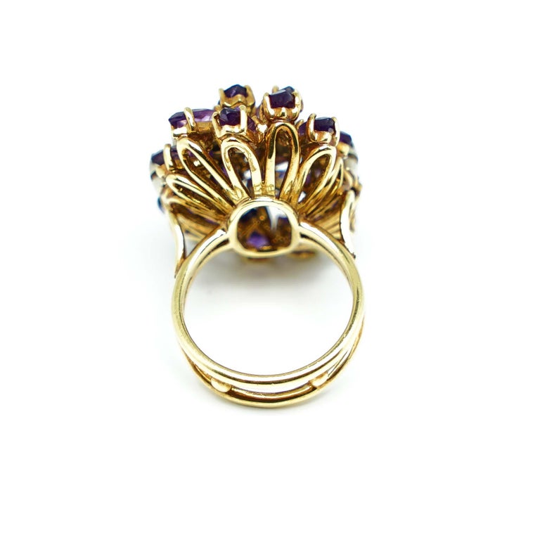 Flower Ring in Gold 18 Karats with Ornamental Shining Amethysts and ...