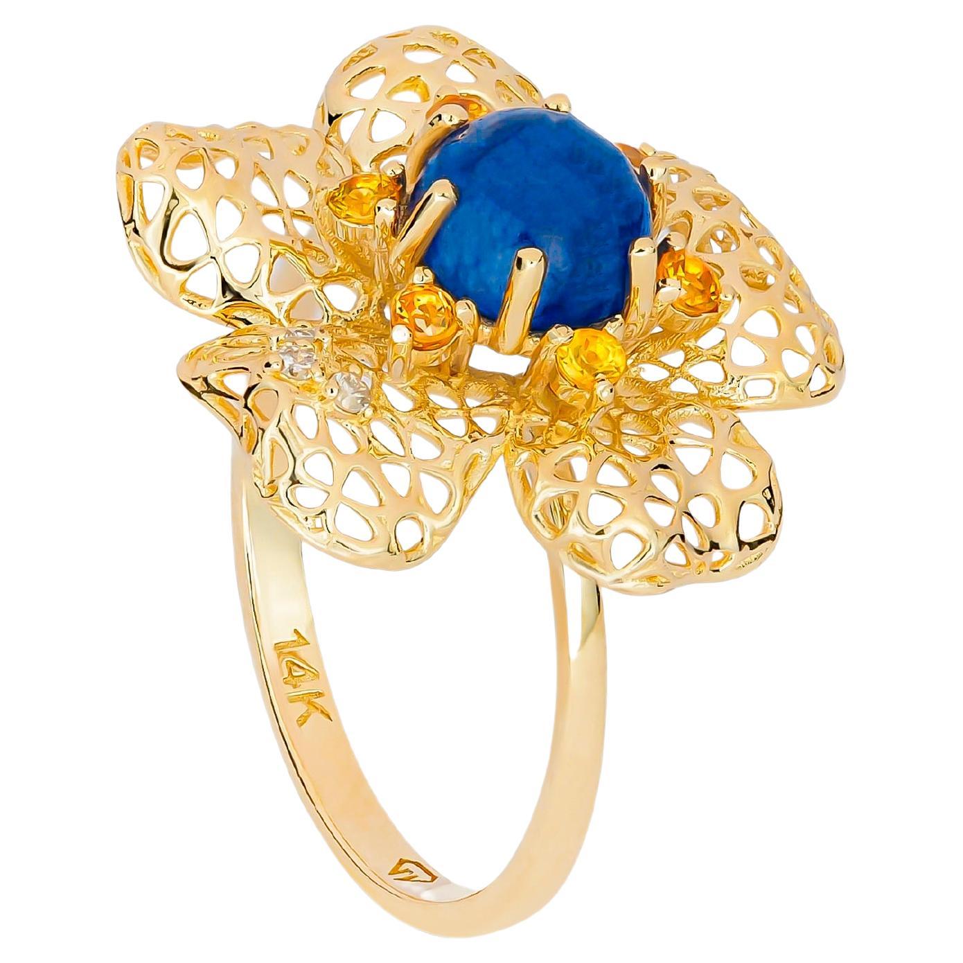 "Flower" Ring with Central Sapphire Cabochon, Yellow Sapphires, and ...