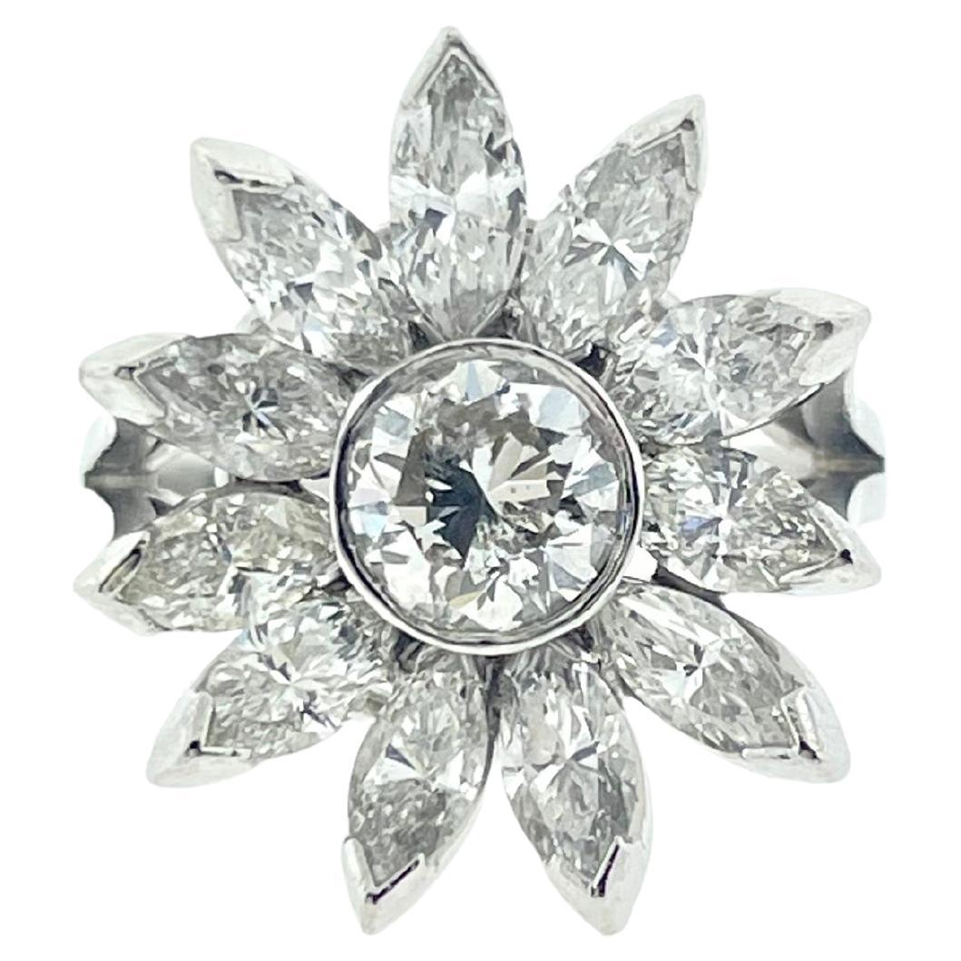 3.52cts Round Brilliant-Cut and Marquise Diamond Cocktail Ring For Sale ...