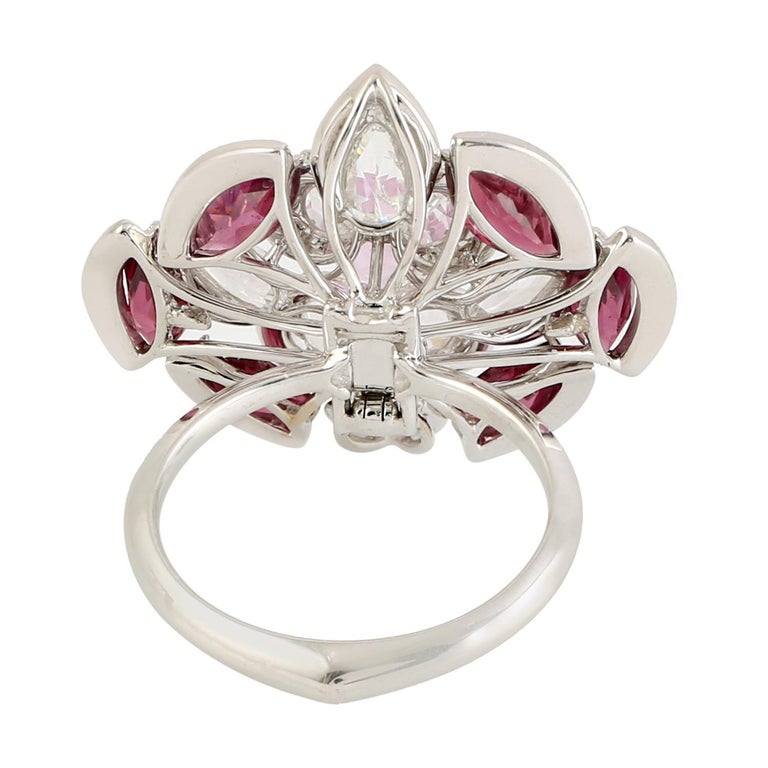Flower Ring with Marquise Rhodolite on Border and Oval Pink Sapphire on ...