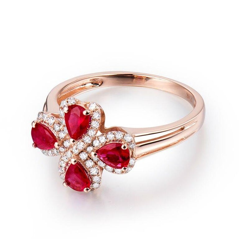 Flower Ruby Diamond Ring 18 Karat Rose Gold For Sale at 1stDibs