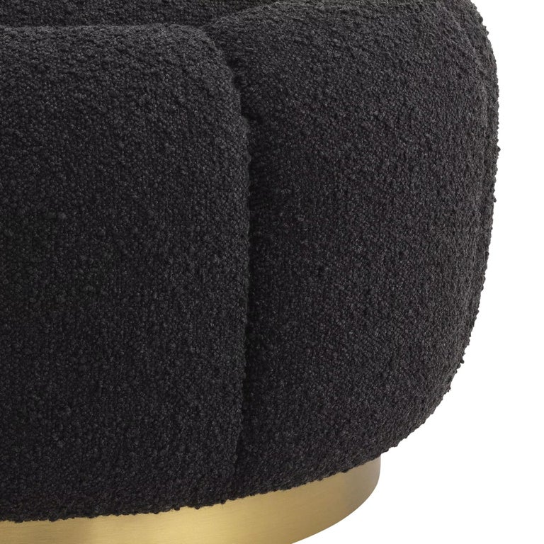 Flower Shaped Black Bouclé Fabric and Brass Swivel Stool or Ottoman For ...