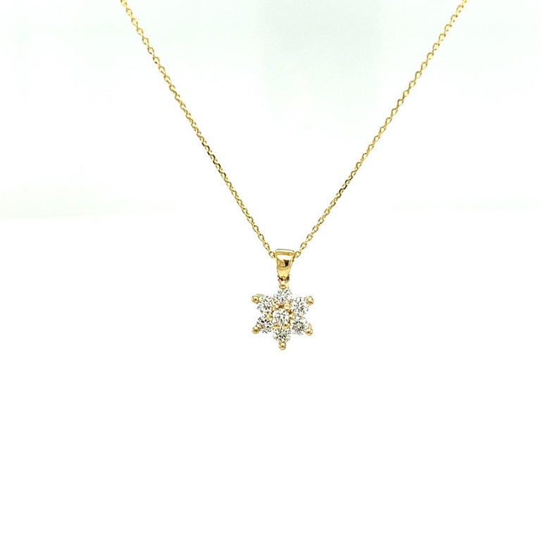 Flower Shaped Diamond Necklace 0.31 cts Mounted on 18Kt Yellow Gold For ...