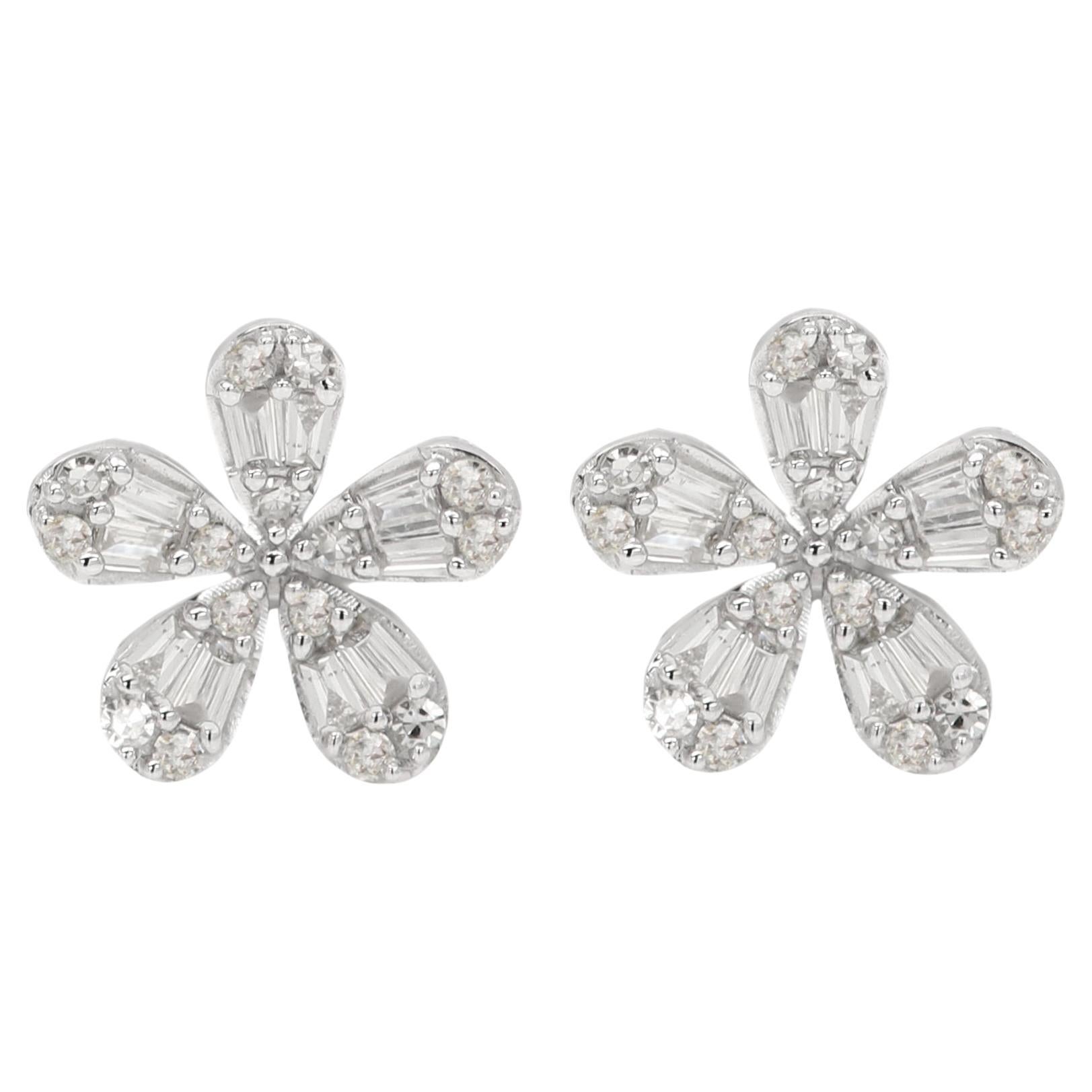 Flower Star Diamond Earring Stud Real 14 Karat Gold Flower Cluster ...