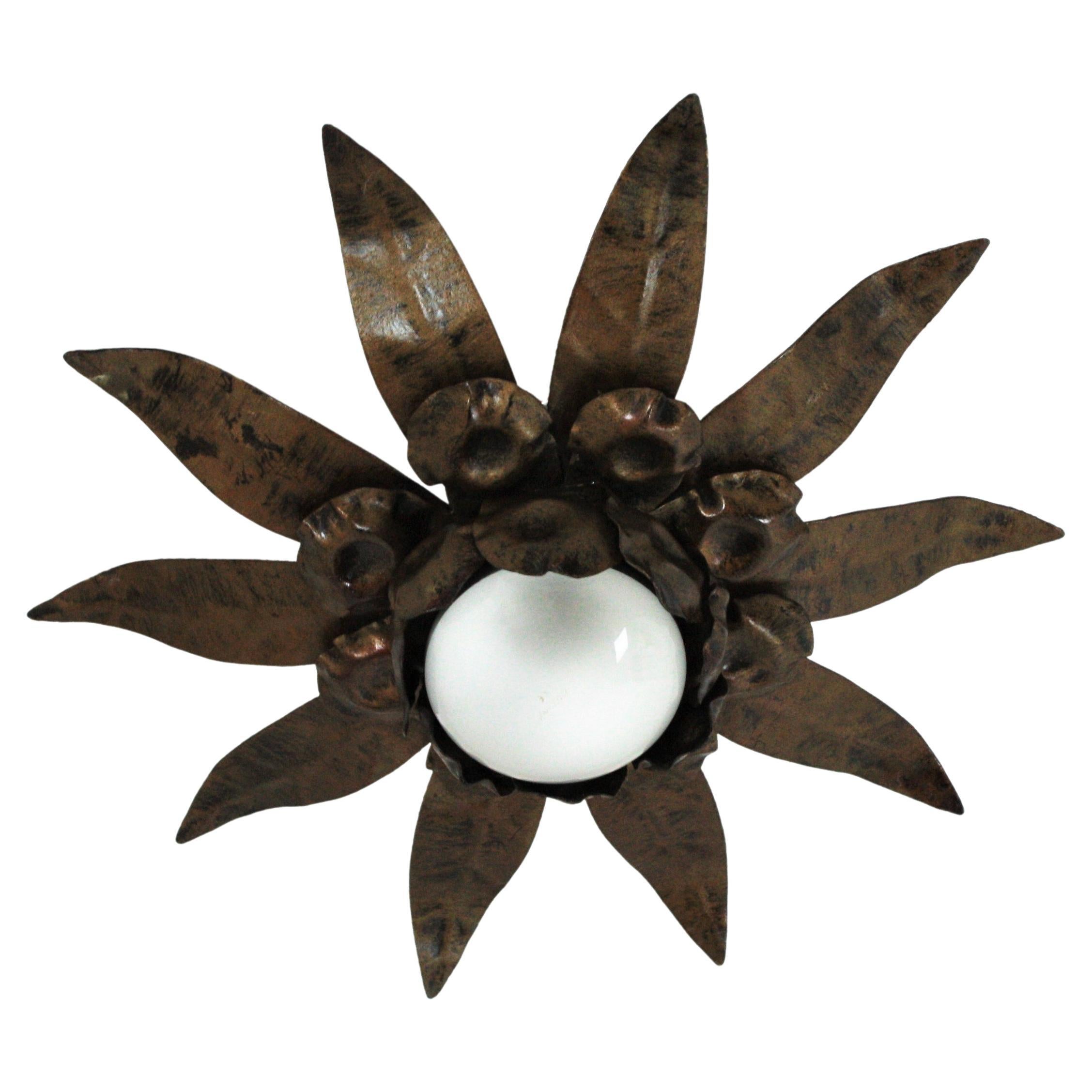 Sunburst Flower Light Fixture or Pendant in Gilt Metal at 1stDibs
