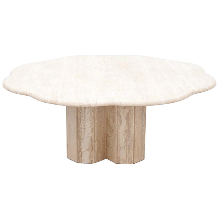 Flower Travertine Coffee Table with Stone Base at 1stDibs