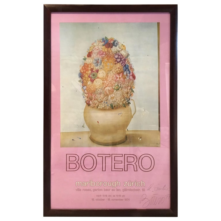 Flower Vase Fernando Botero Poster in Pink, 1974 For Sale at 1stDibs