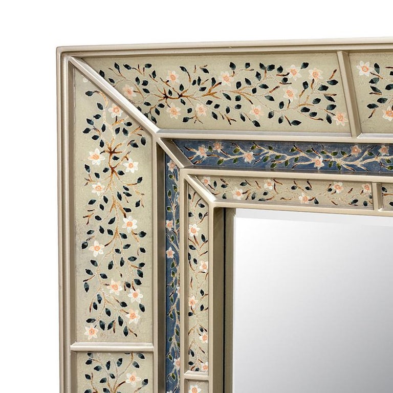 Flowers Blue Mirror in Hand Painted Glass For Sale at 1stDibs | blue ...