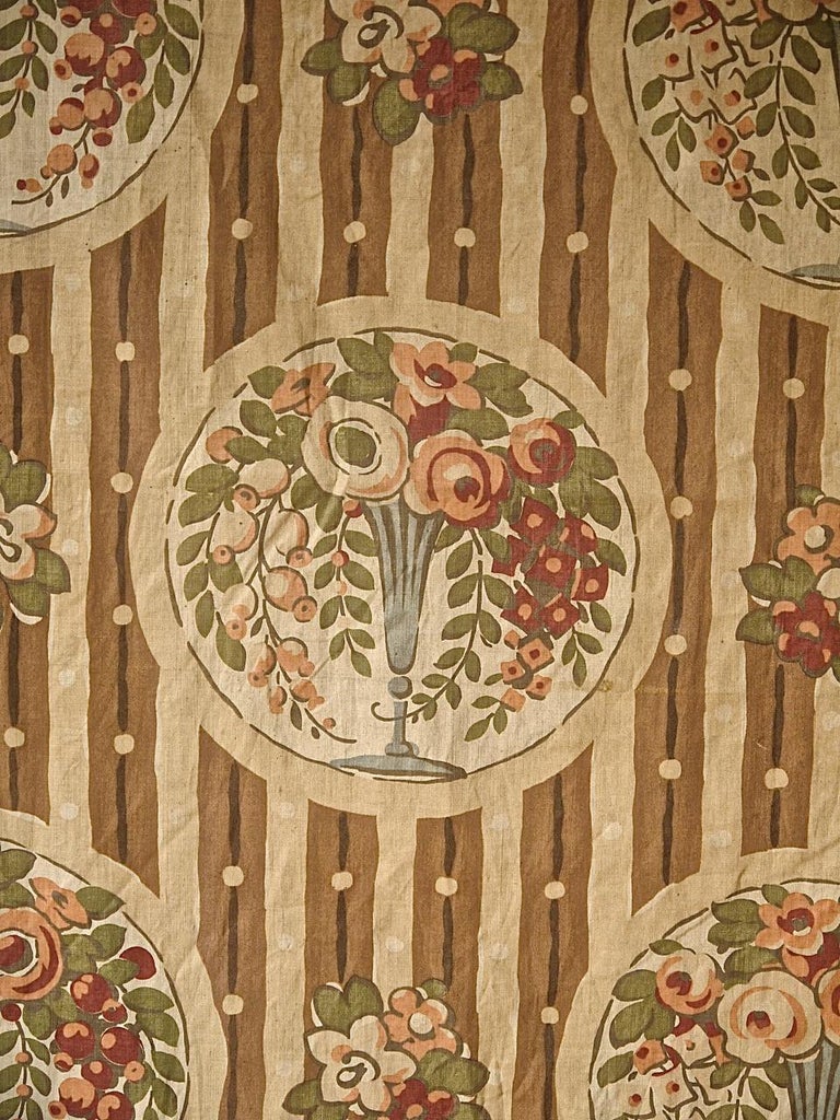 Flowers in Vases Cotton Textile, French, 1920s For Sale at 1stDibs