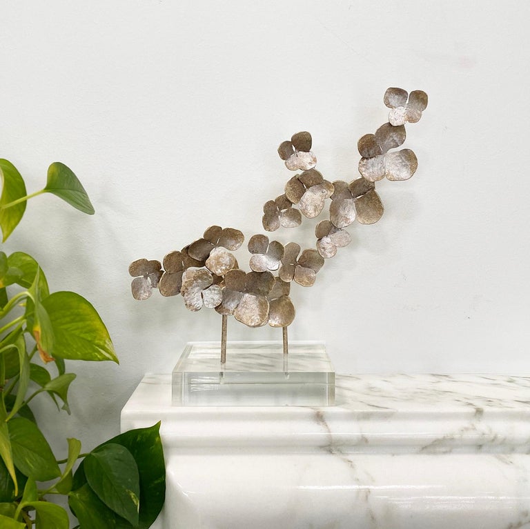 Flowers on Acrylic Accessory in an Aged Gold Finish For Sale at 1stDibs