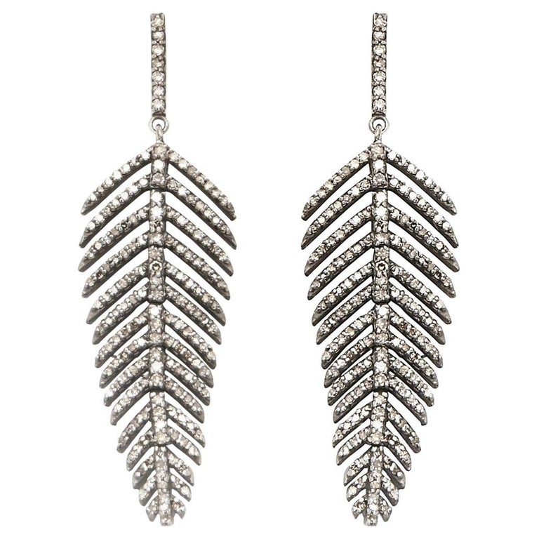 Fluid Diamond Leaf Earrings at 1stDibs