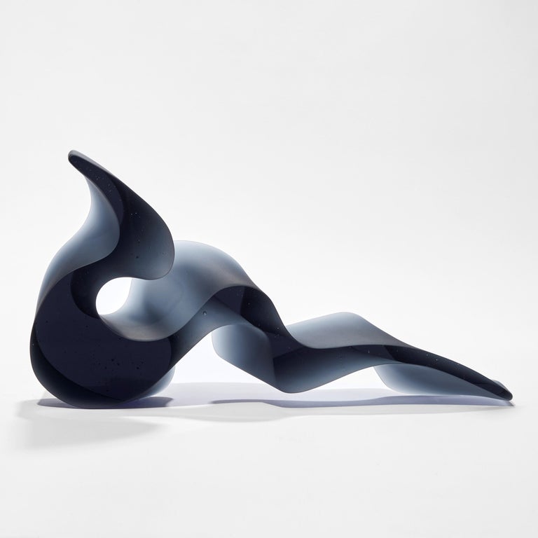 Fluid Gestures Steel Blue, Fluid Cast Glass Abstract Sculpture by Karin ...