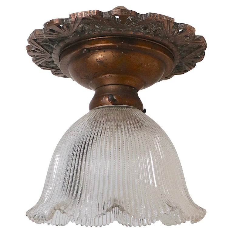 Flush Mount Art Deco Halophane Shade with Cast Bronze Mount C 1930''s ...