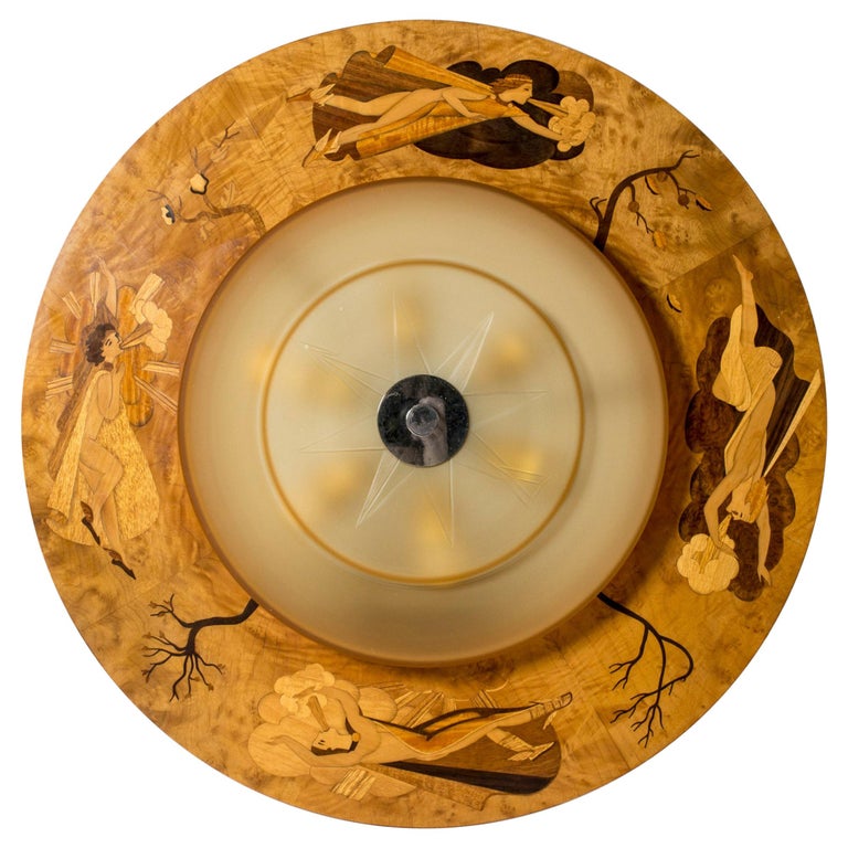 Flush Mount Ceiling Light by Birger Ekman for Mjölby Intarsia, Sweden ...