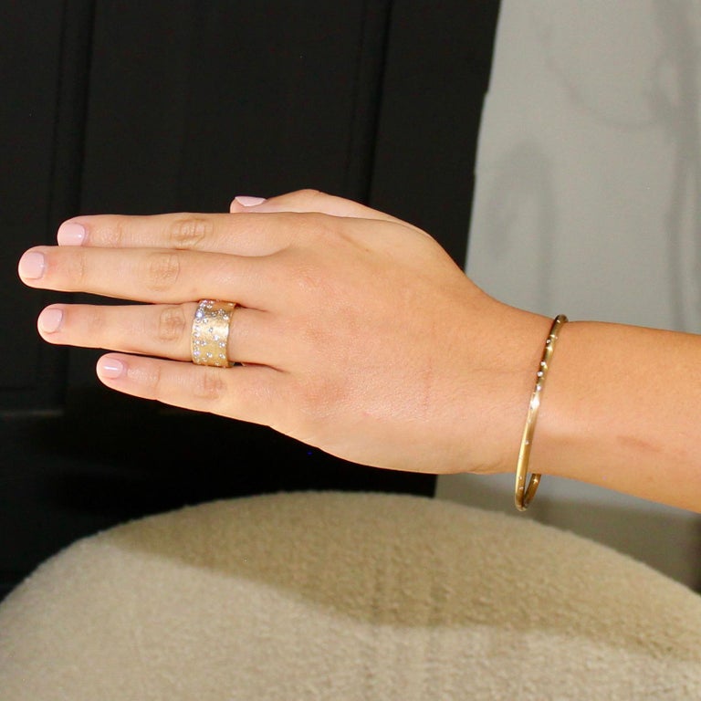 Flush Set Diamond, 14k Gold Solid Bangle Bracelet For Sale at 1stDibs