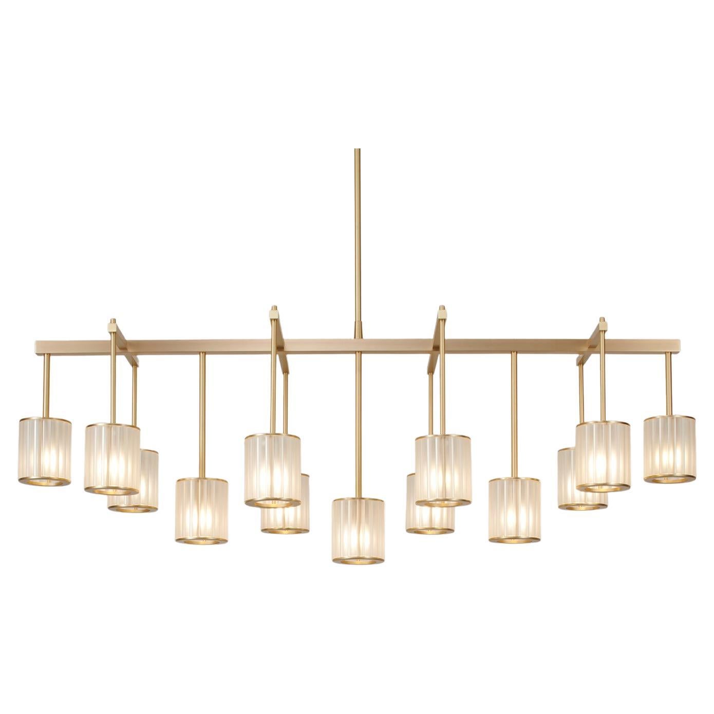 Flute Beam Chandelier 16 arm in Brushed Brass with Frosted Glass by Tom ...