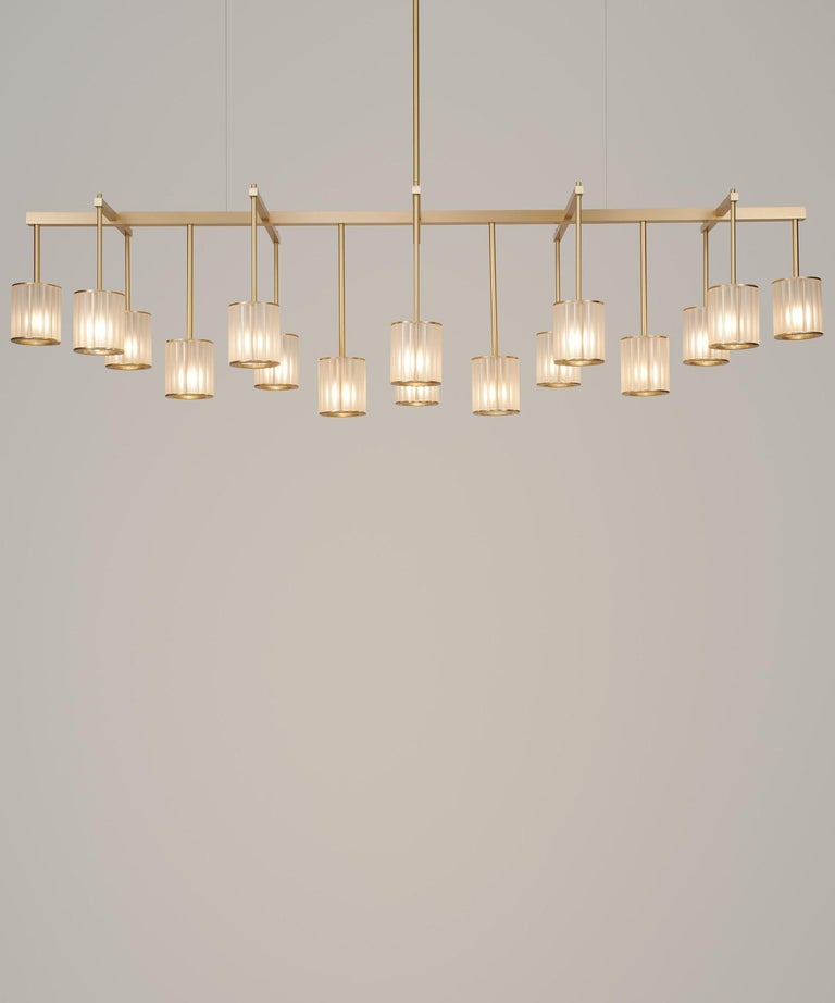Flute Beam Chandelier 16 arm in Brushed Brass with Frosted Glass by Tom ...