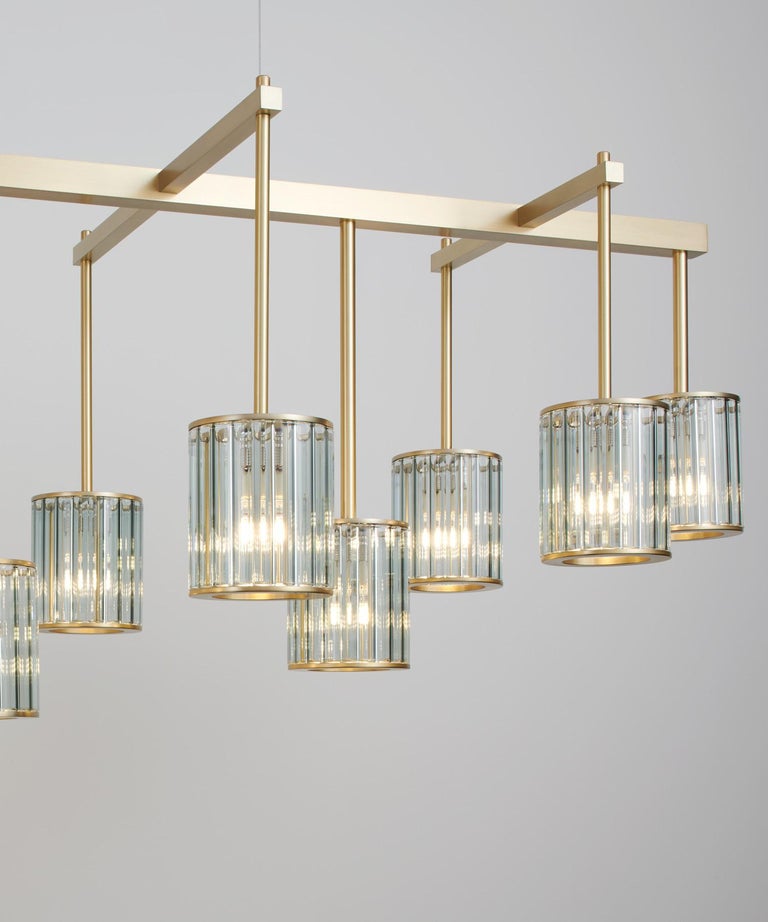 Flute Beam Chandelier 16 arm in Brushed Brass with Frosted Glass by Tom ...
